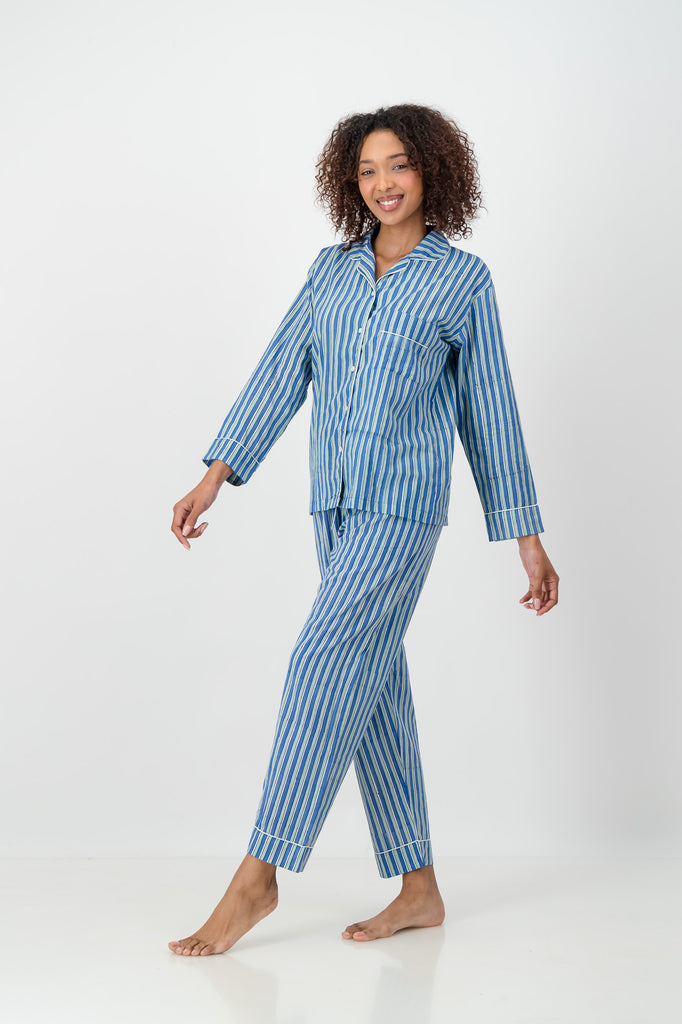 Pyjamas - Blue and Green Stripe | Jane Valken